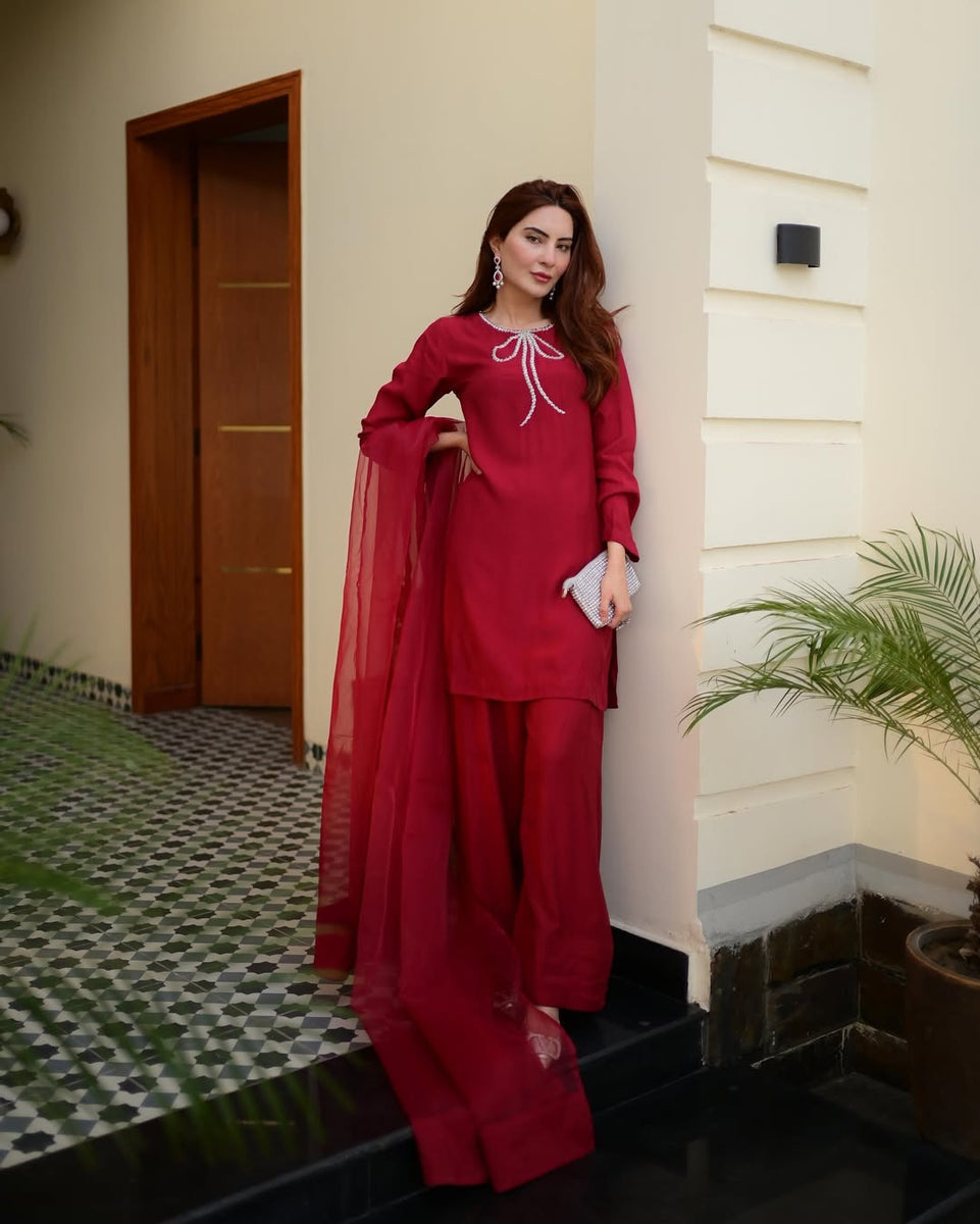 Ruby Elegance - 3PC Cotton Ensemble – SANSKRUTI